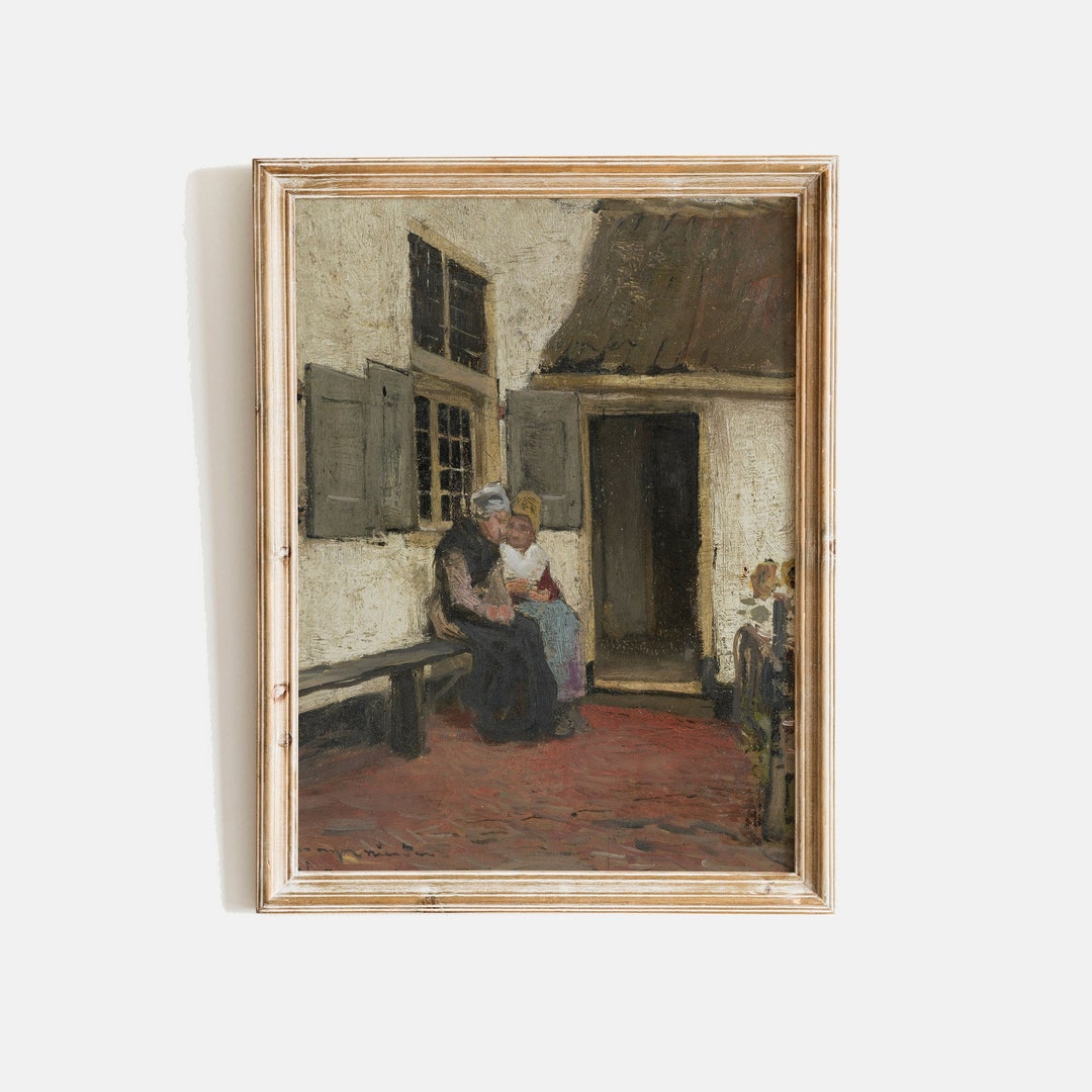 Vintage Women Gossiping Painting, Neighbours Painting, Vintage Wall Art ...