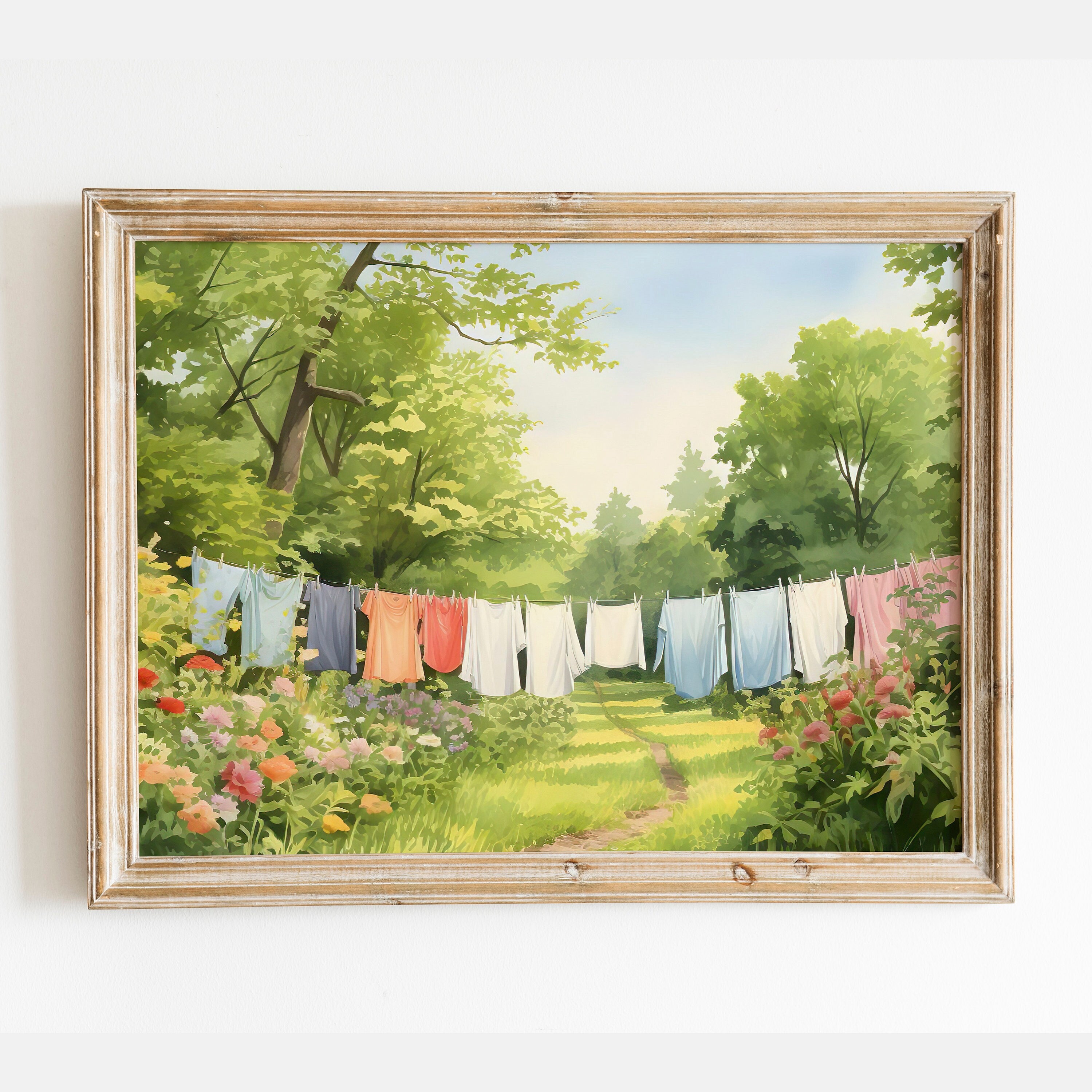 Laundry Line Oil Painting, Laundry Room Wall Art, Clothesline Laundry ...