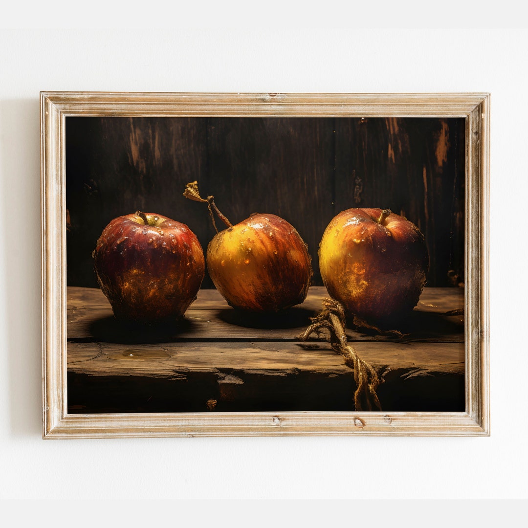 Vintage dunkel faule Äpfel, Apfel Stillleben Malerei, Vintage Obst ...