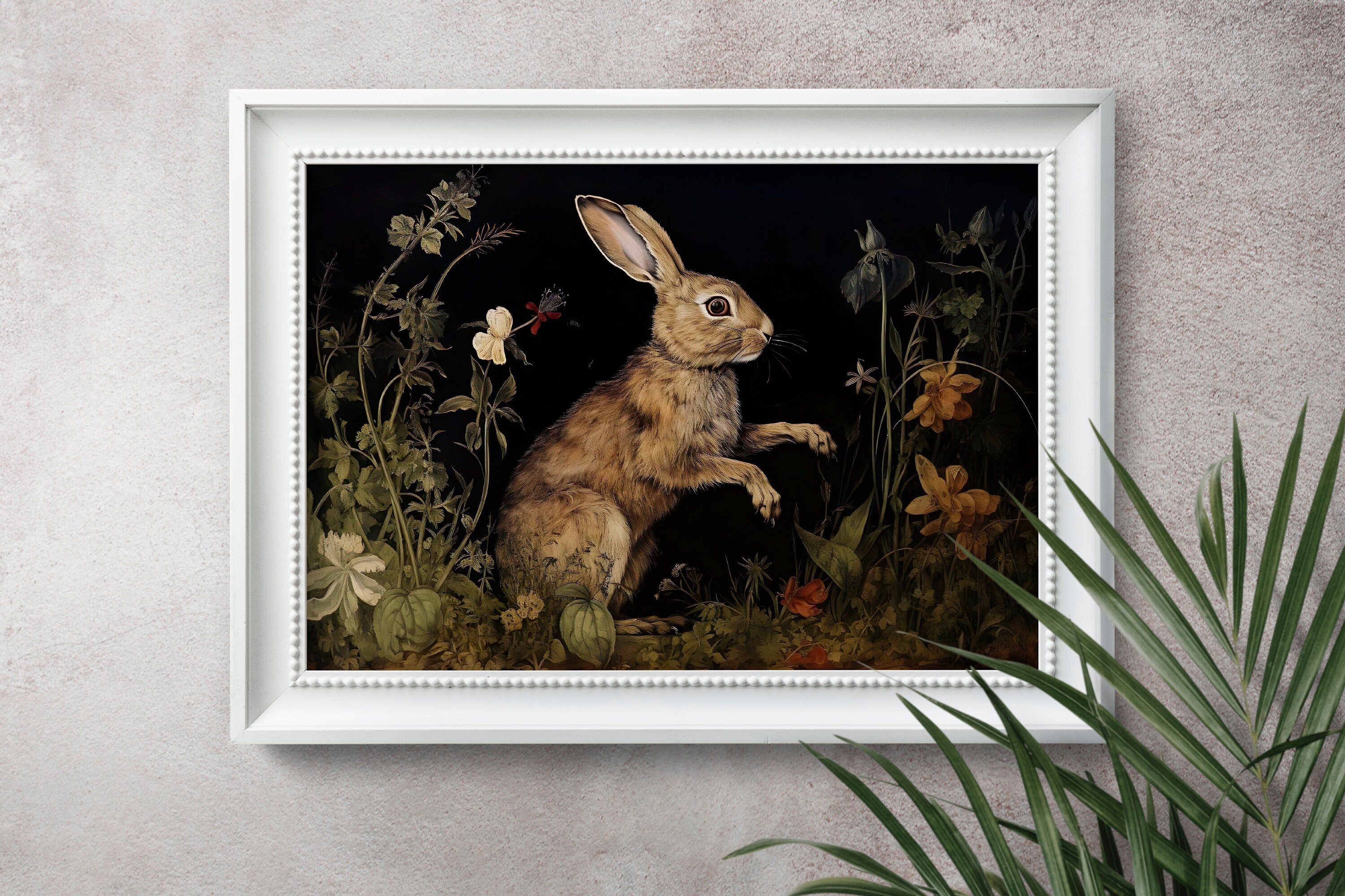 Vintage Rabbit Painting, Antique Bunny Print, Easter Wall Art, Rustic ...