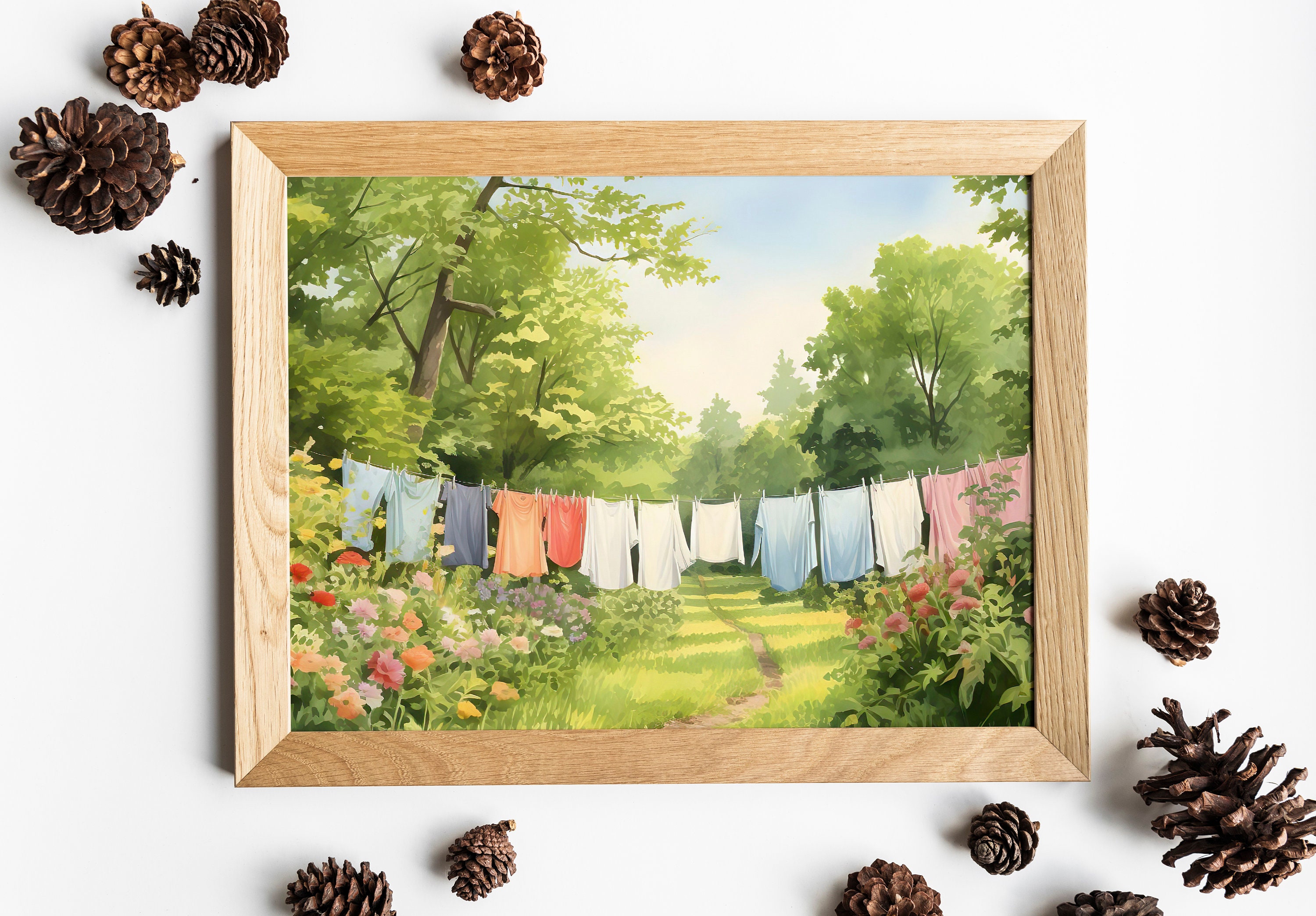 Laundry Line Oil Painting, Laundry Room Wall Art, Clothesline Laundry ...