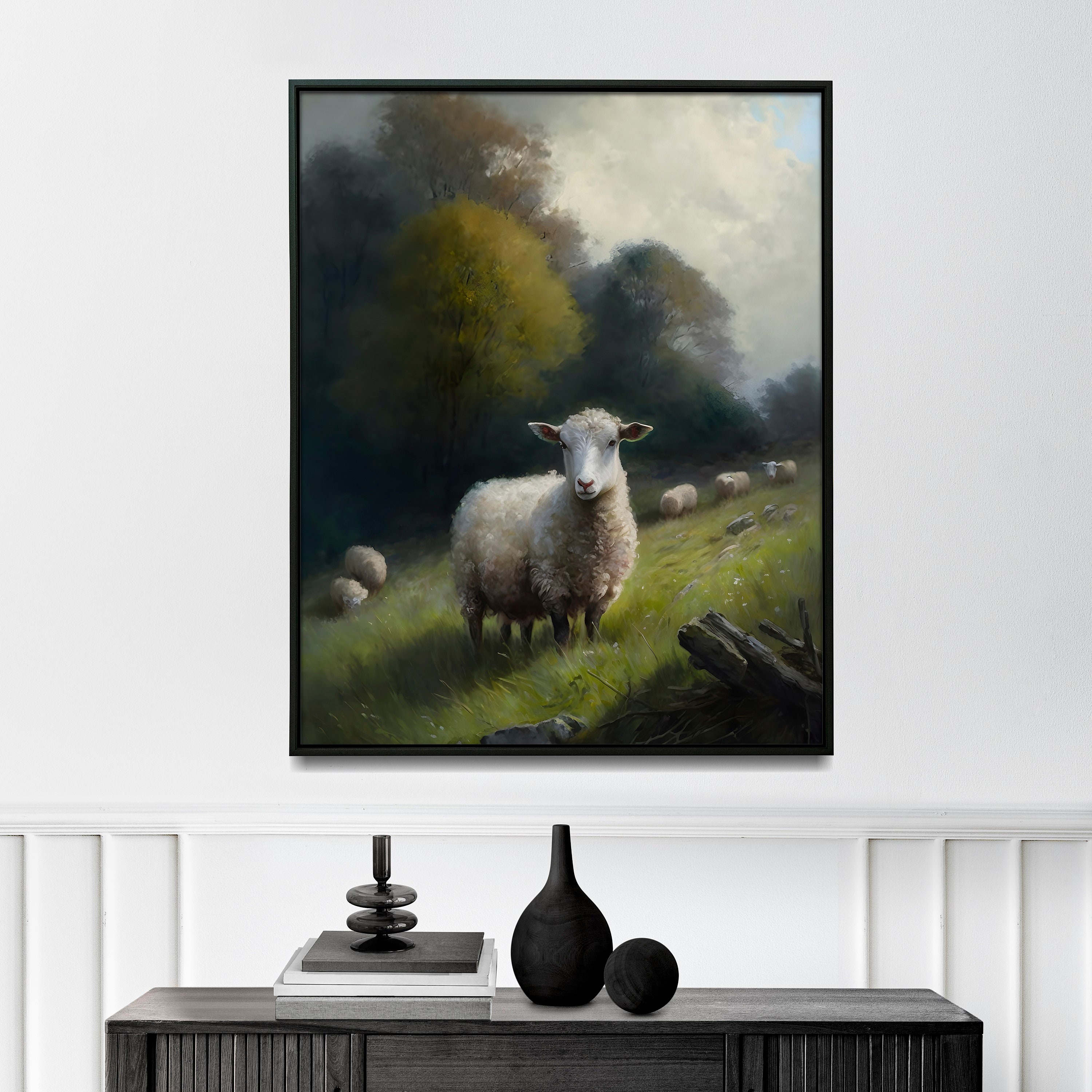 Sheep Oil Painting Vintage Landscape Wall Art Farm Animal - Etsy