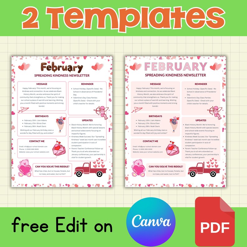 Editable Monthly Newsletter Templates for Teachers | 12 Seasonal Themes ...