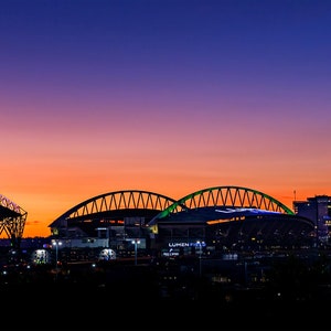 Seattle Skyline at Sunset With Stadiums - Etsy