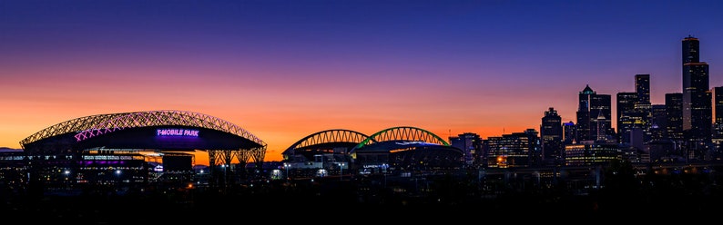 Seattle Skyline at Sunset With Stadiums - Etsy