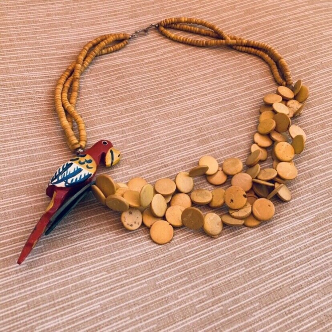 Vintage Parrot Wood Bead Necklace 3 Strand Yellow Disc Beads - Etsy