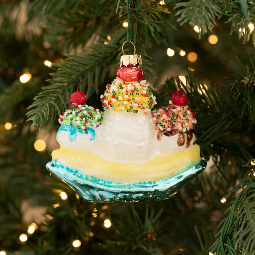 Banana Split Glass Chocolate Ice Cream Glitter Ornament - Etsy