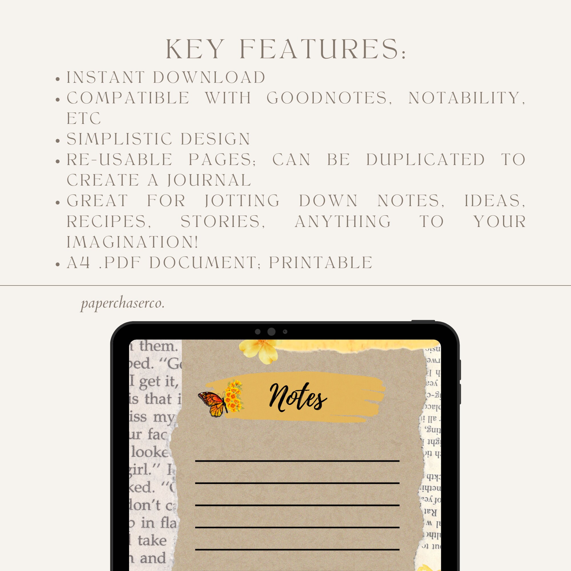 Simple Digital Notes Template, Digital Note Paper, Goodnotes ...