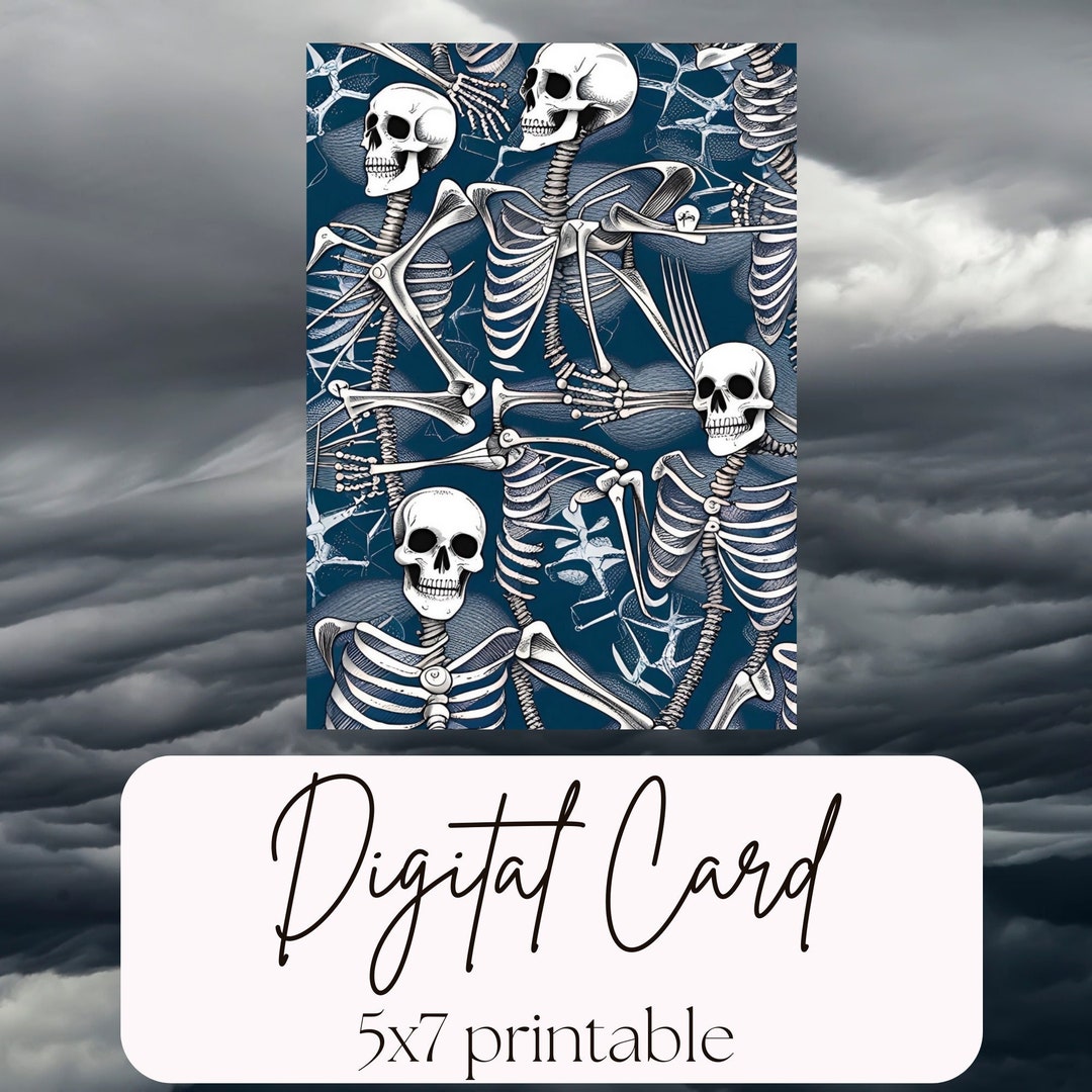 Blue Skeletons Printable Card Digital Ecard for Halloween - Etsy