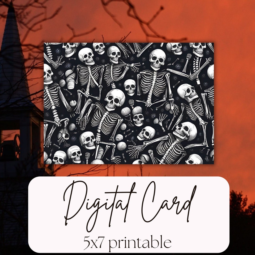 Black Skeleton Printable Card Spooky Digital Ecard Halloween - Etsy