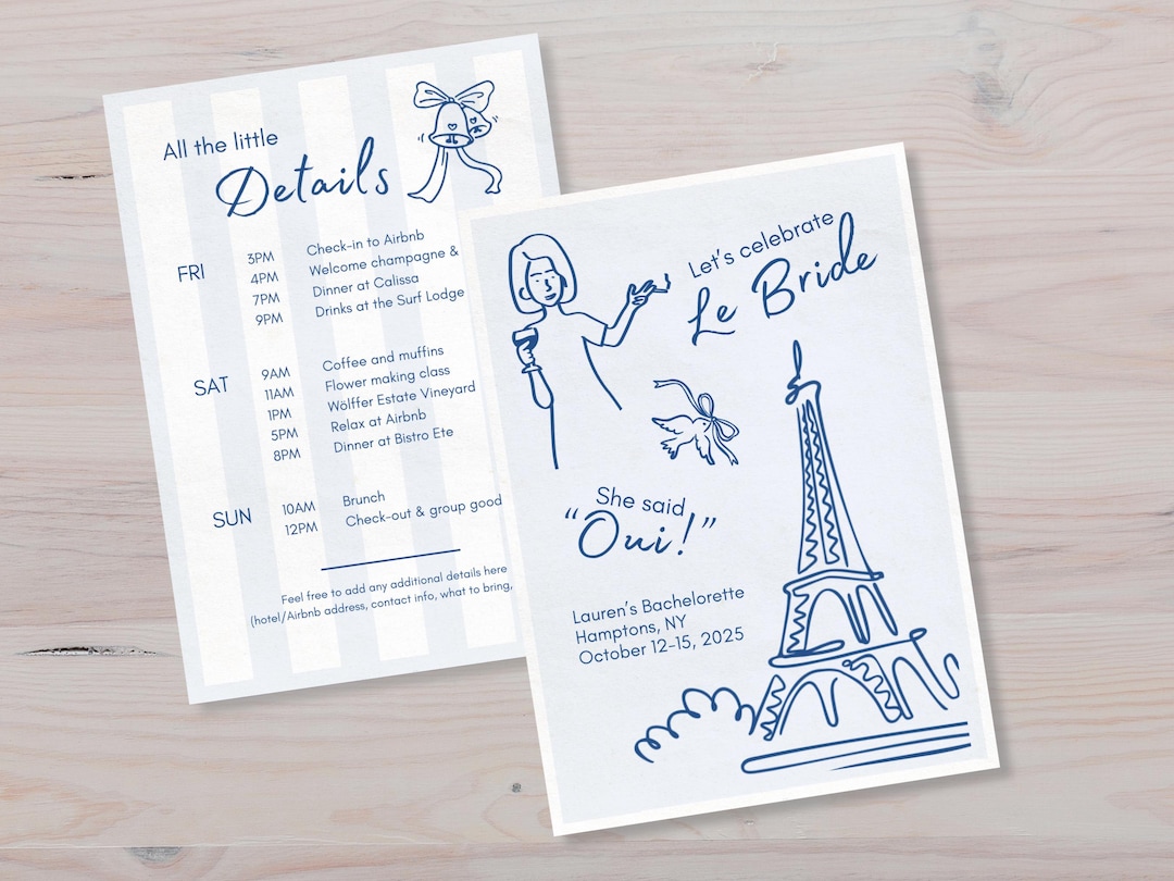 French Bachelorette Itinerary & Invite: Parisian Theme, Editable ...