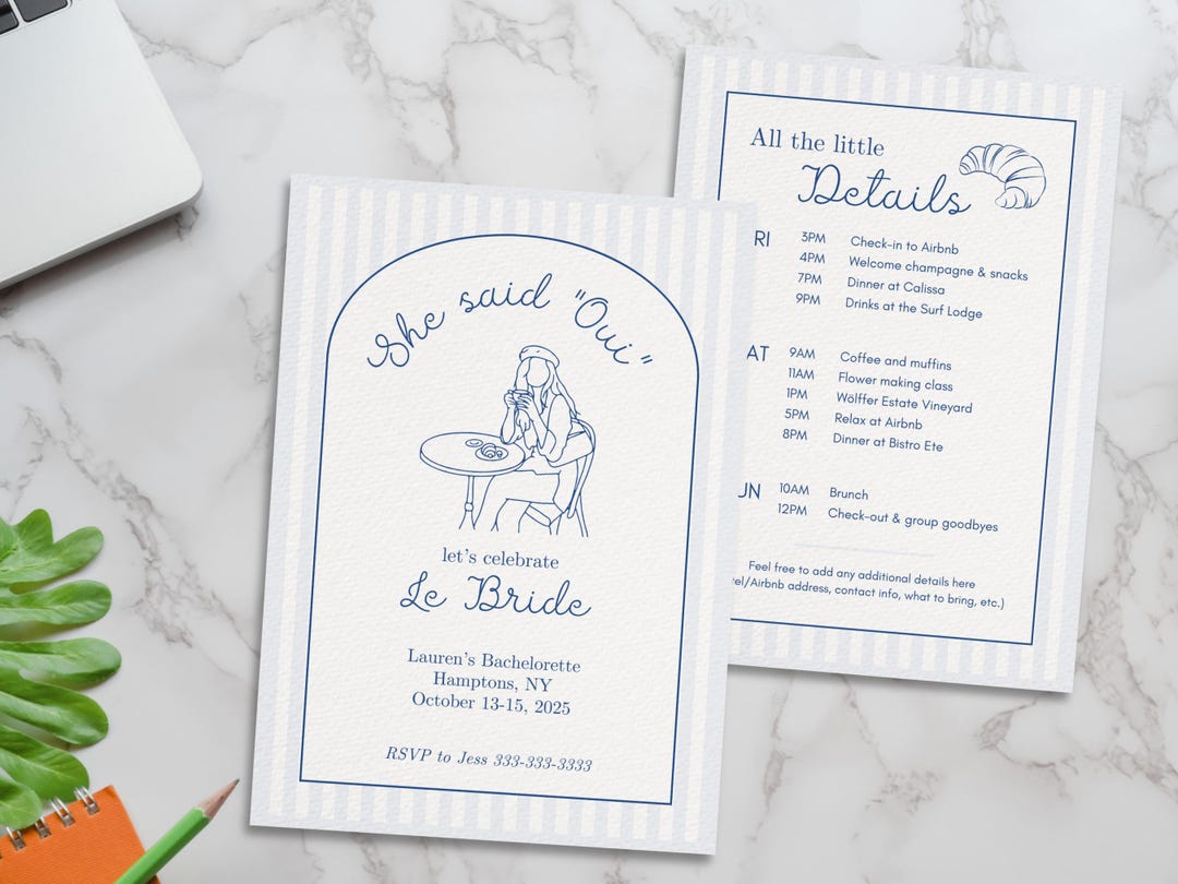 French Bachelorette Itinerary & Invite: Parisian Theme, Editable ...