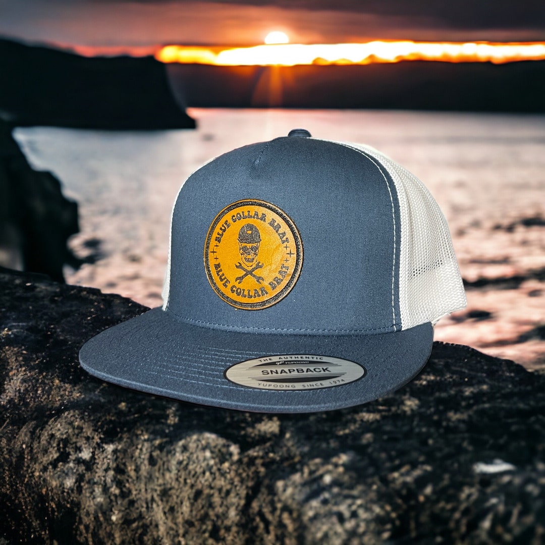 Blue Collar Brat Leather Patch Flat Hat - Etsy