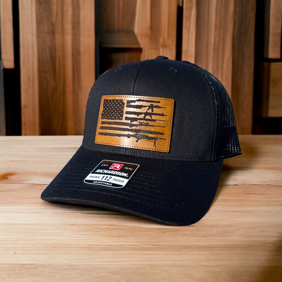 American Flag Machine Guns Leather Patch Hat - Etsy