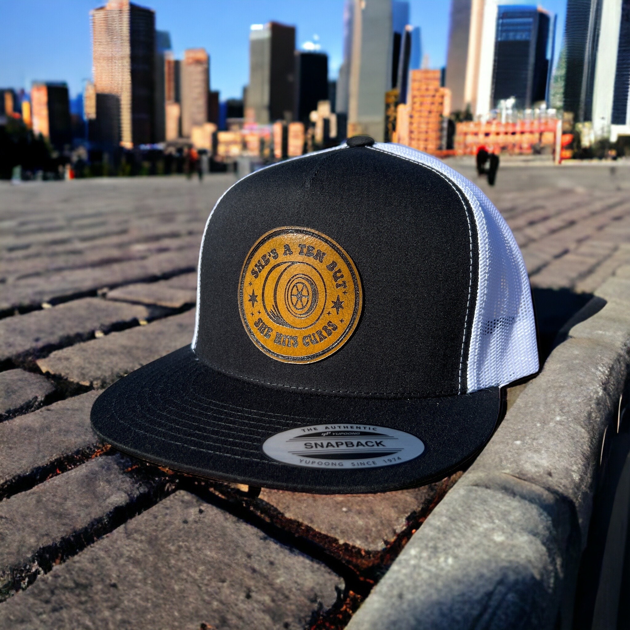 Shes a 10 but She Hits Curbs Leather Patch Flat Hat - Etsy