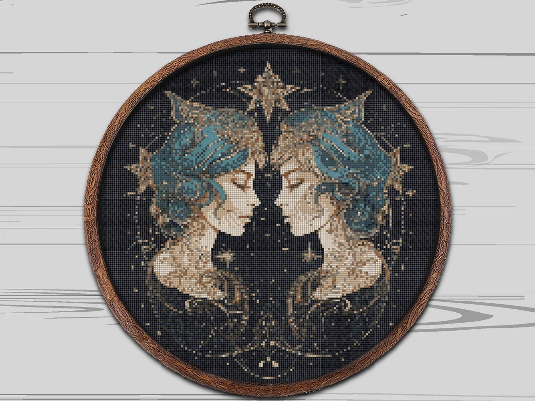 Gemini Cross Stitch Pattern, Horoscope Star Sign Constellation May June ...