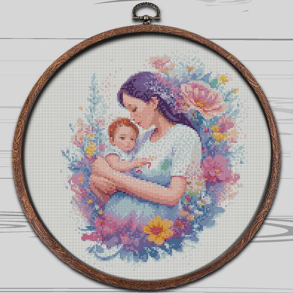 Mother and Child Cross Stitch - Etsy