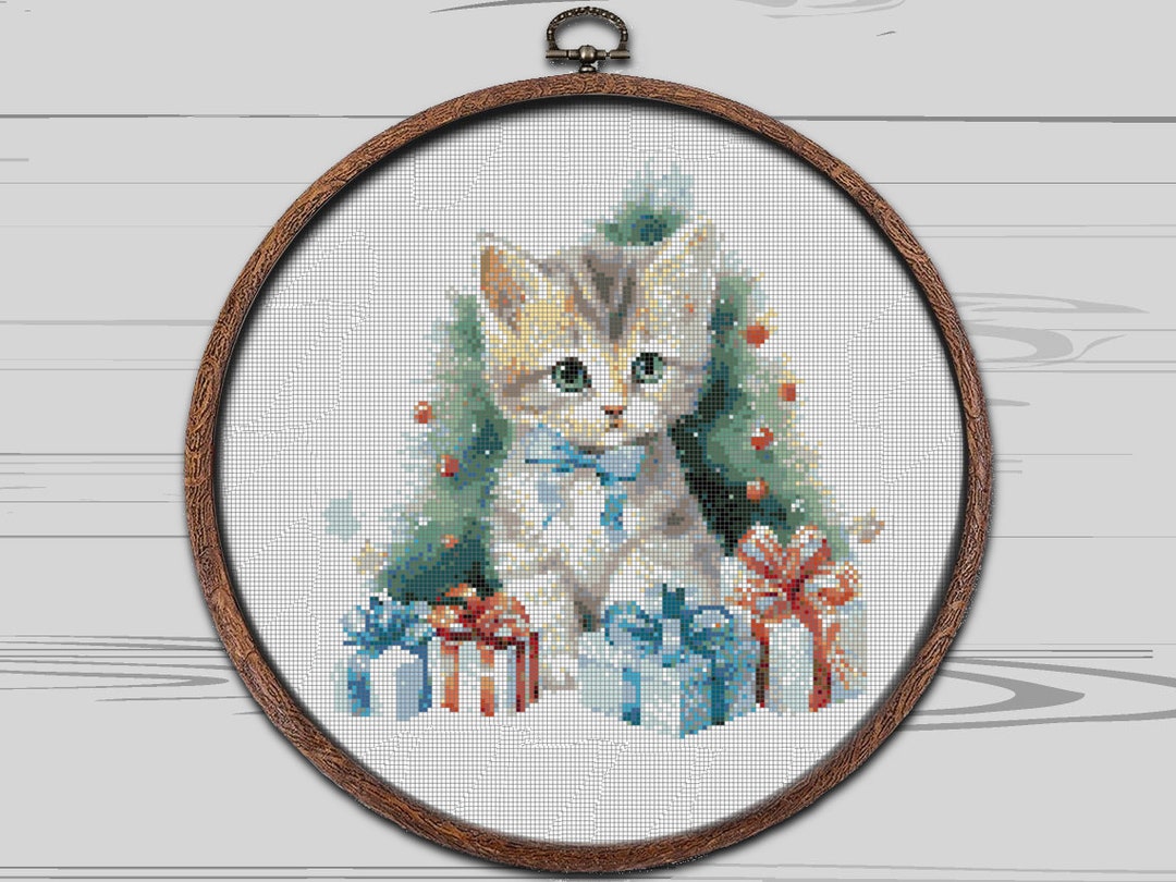 Kitten Gifts Cross Stitch Pattern, Winter Holiday Christmas Cat Festive ...
