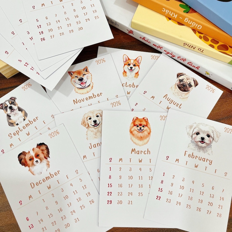 Mini Dog Calendar 2026 Printable, Cute Desk Calendar, Small 2026 ...