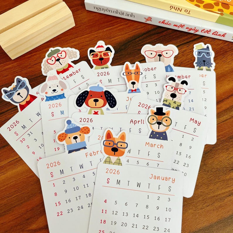 Mini Calendar 2026 Printable, Cute Dog Desk Calendar, Small 2026 ...