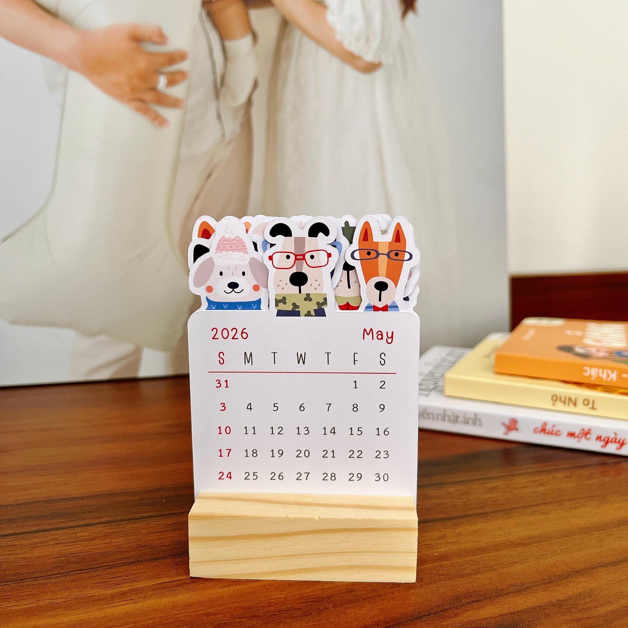 Mini Calendar 2026 Printable, Cute Dog Desk Calendar, Small 2026 ...