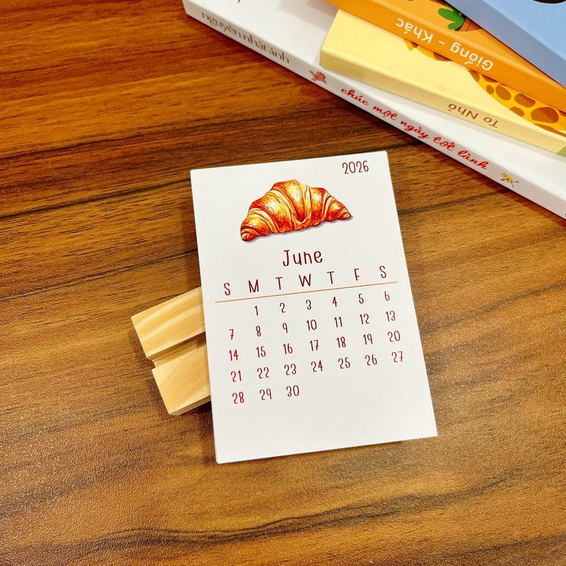 Mini Calendar 2026 Printable, Cute Bread and Pastry Desk Calendar ...