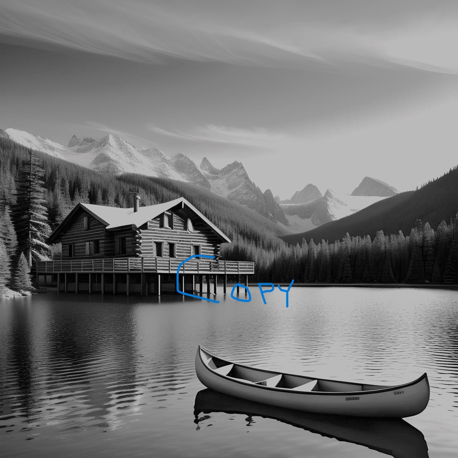 LASER Ready 3D Log Cabin on a Remote Lake With a Canoe in the Water in ...