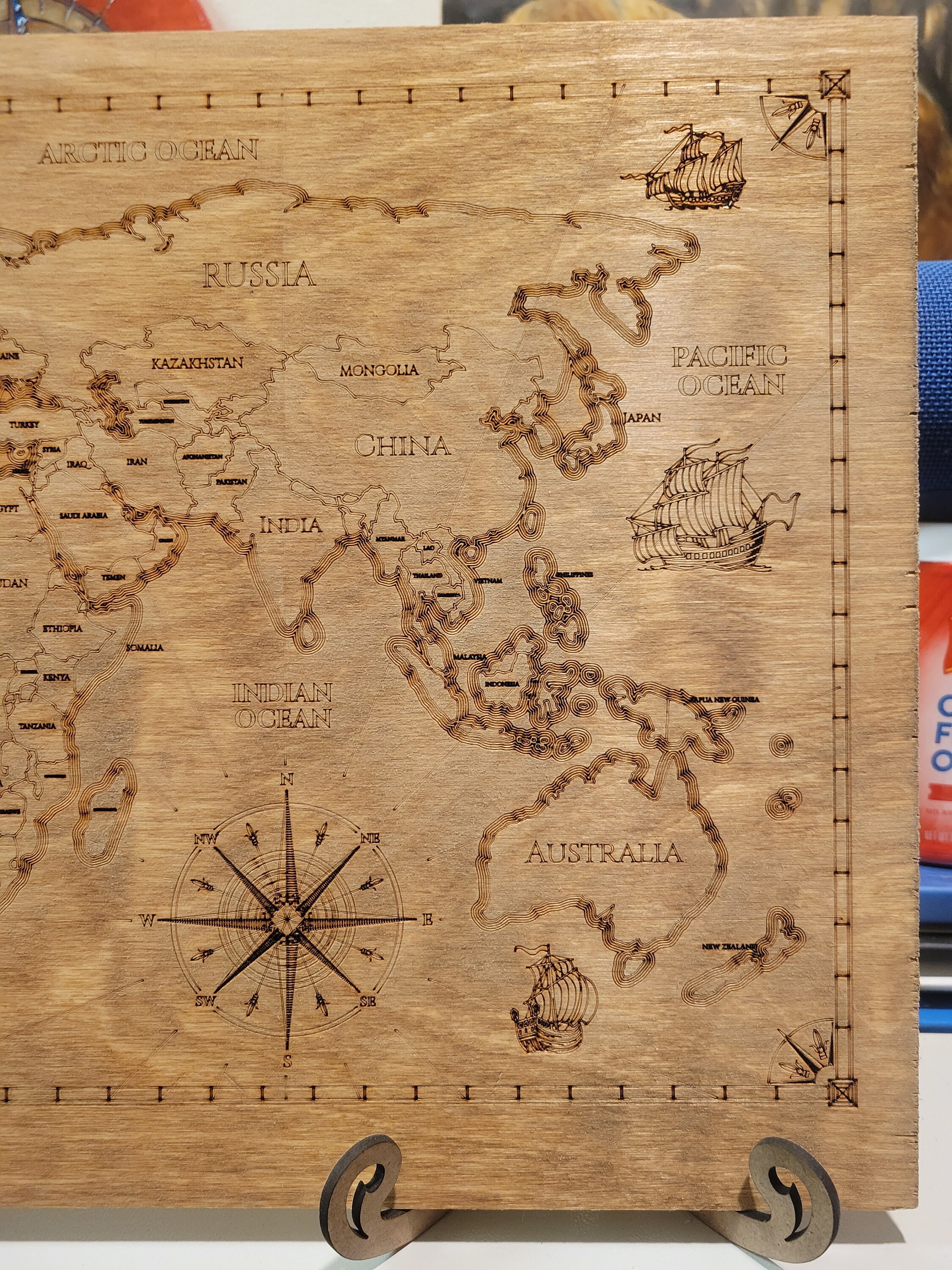 WORLD MAP Laser Engraved and Stained 20 by 12 on 1/8 Plywood Listing ...