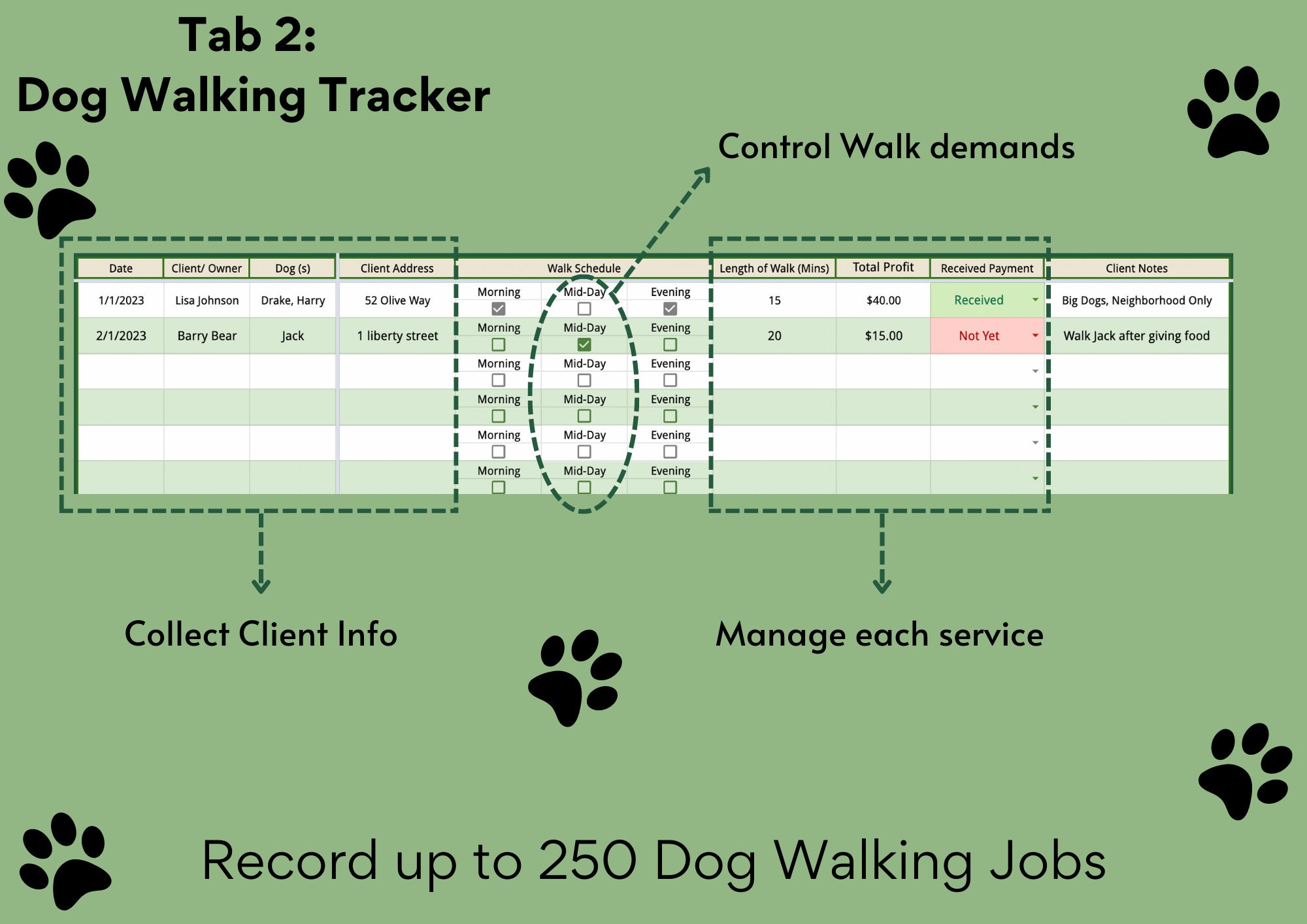 Dog Care Tracker Google Sheets Template, Dog Walking Tracker, Dog ...
