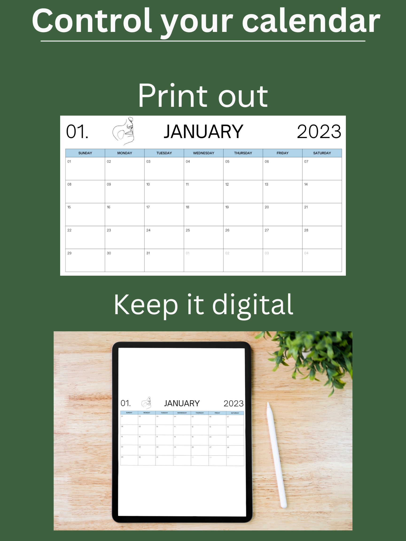 2023 Monthly Calendar, Editable Calendar, Professional Calendar ...