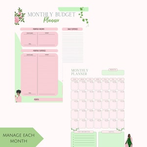 Pink and Green Digital Planner, Editable Planner, Student Planner ...