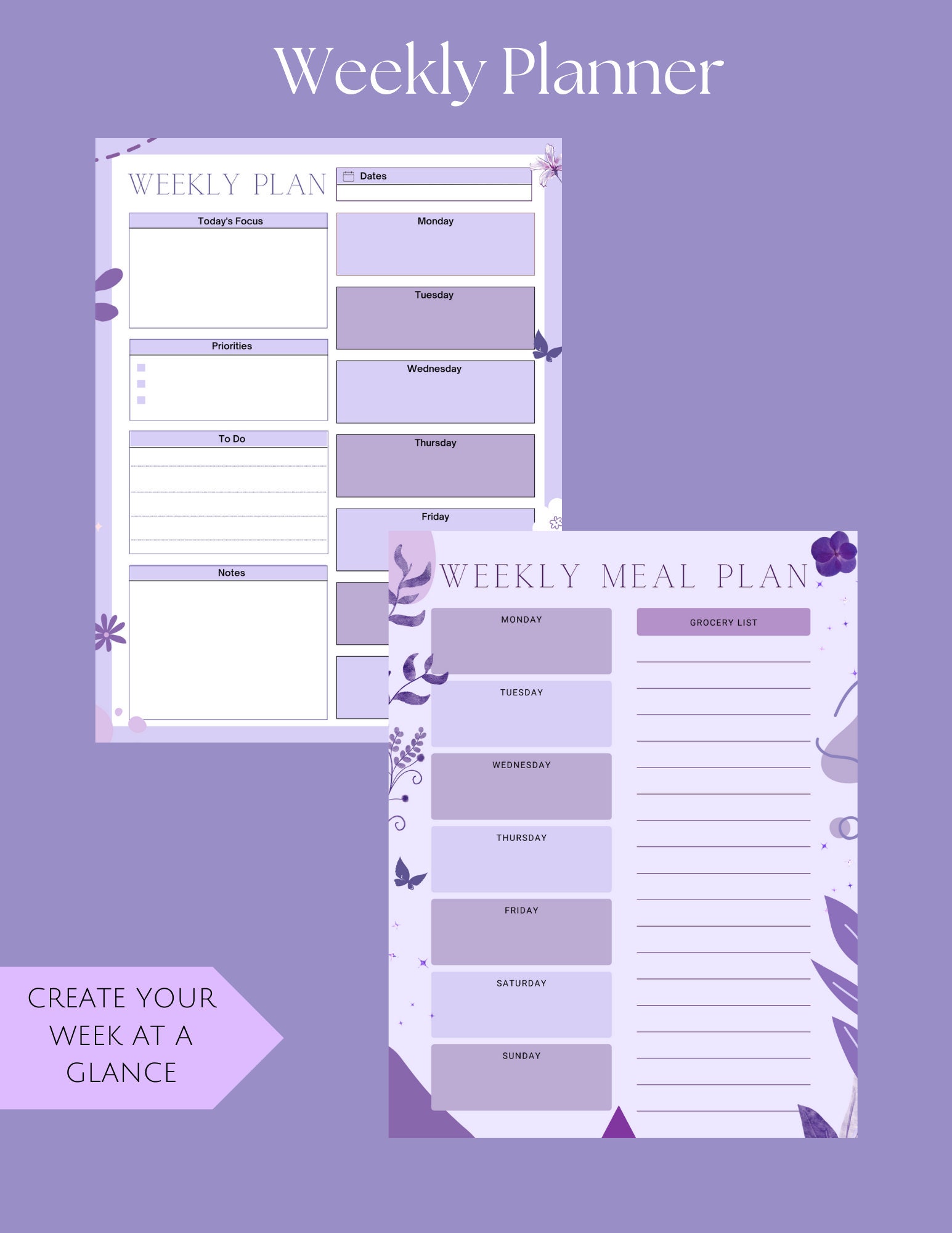 Digital Planner Set, Purple Digital Planner, Purple, Daily Planner ...
