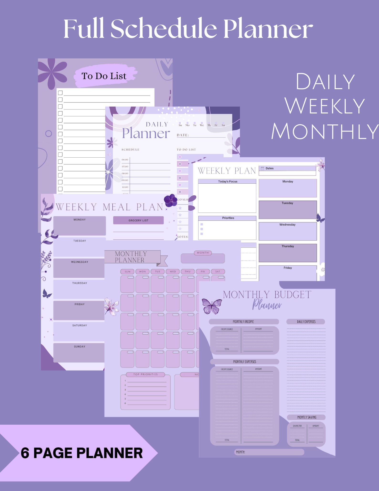 Digital Planner Set, Purple Digital Planner, Purple, Daily Planner ...