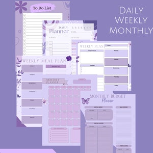 Digital Planner Set, Purple Digital Planner, Purple, Daily Planner ...