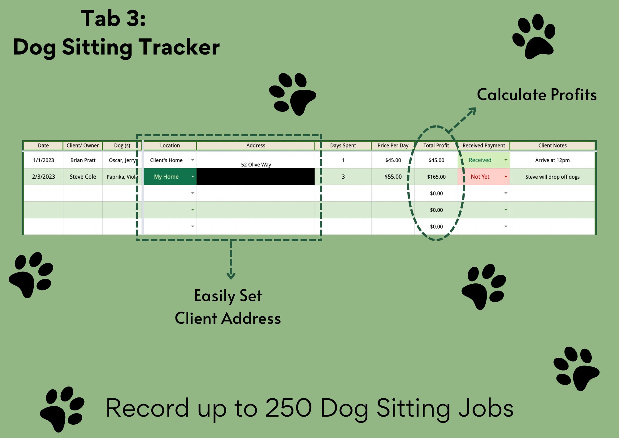 Dog Care Tracker Google Sheets Template, Dog Walking Tracker, Dog ...