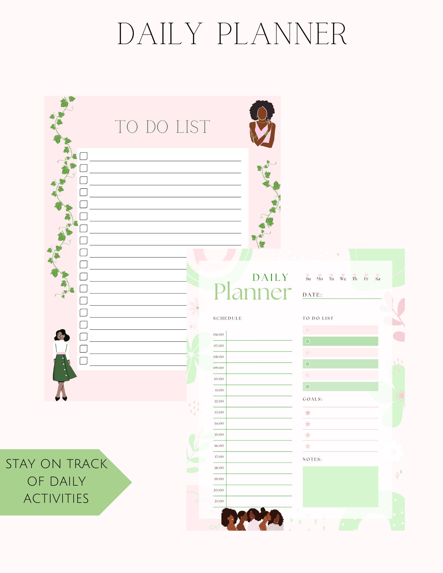 Pink and Green Digital Planner, Editable Planner, Student Planner ...