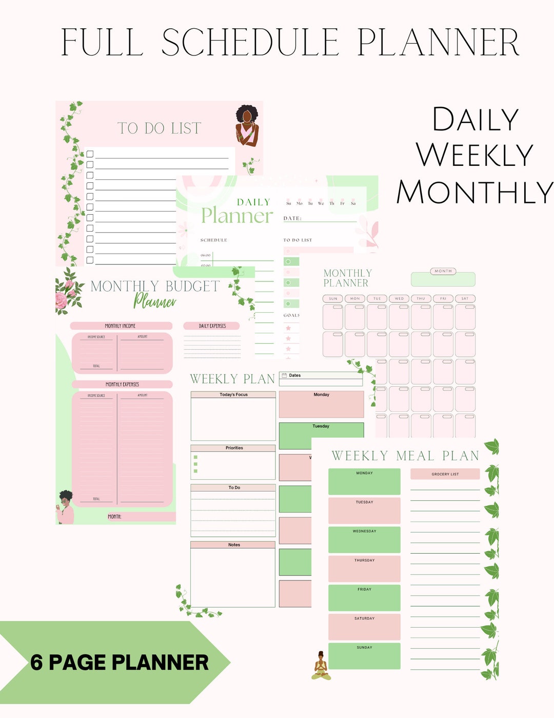 Pink and Green Digital Planner, Editable Planner, Student Planner ...