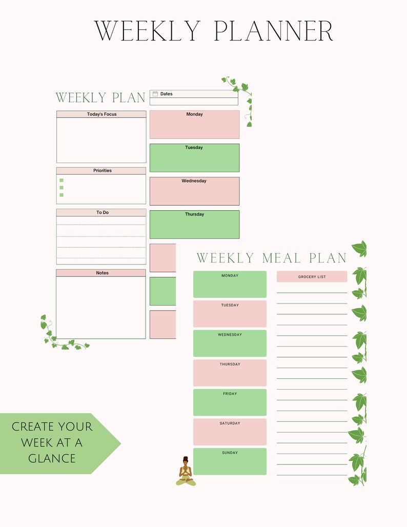 Pink and Green Digital Planner, Editable Planner, Student Planner ...