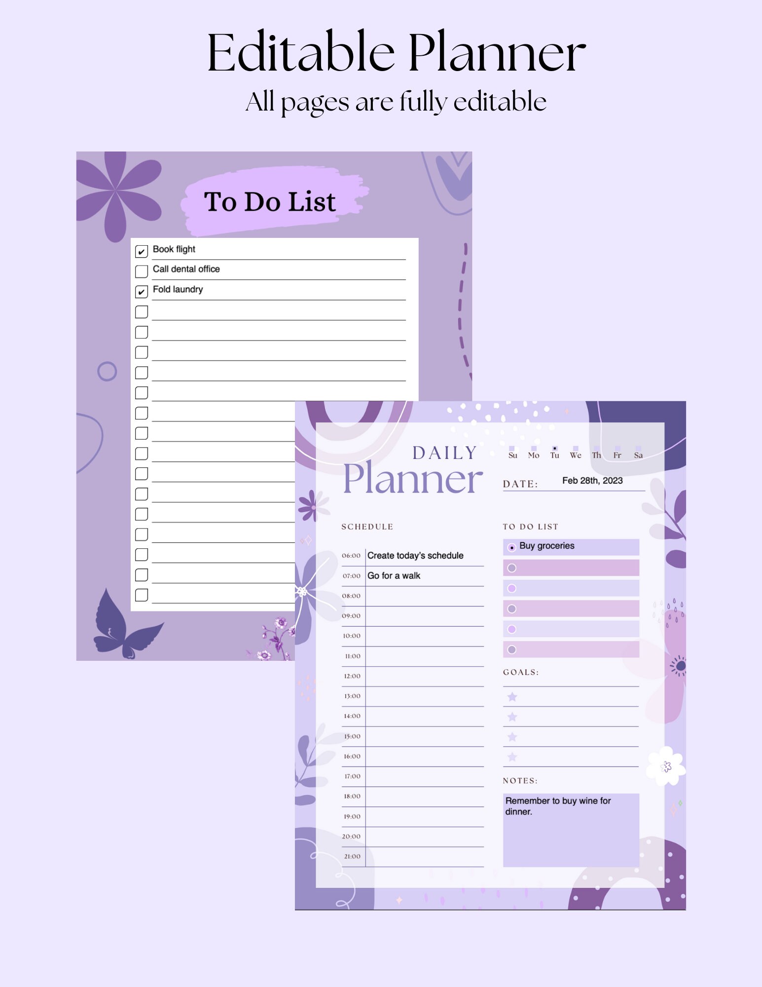 Digital Planner Set, Purple Digital Planner, Purple, Daily Planner ...