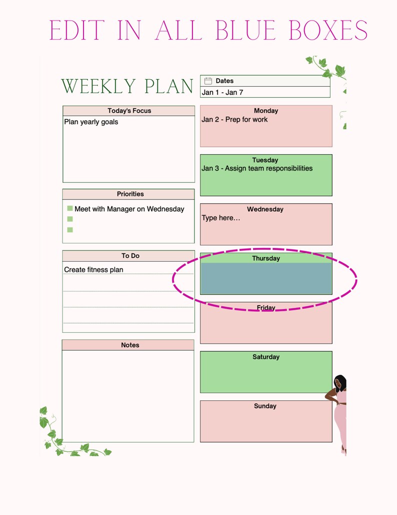 Pink and Green Digital Planner, Editable Planner, Student Planner ...