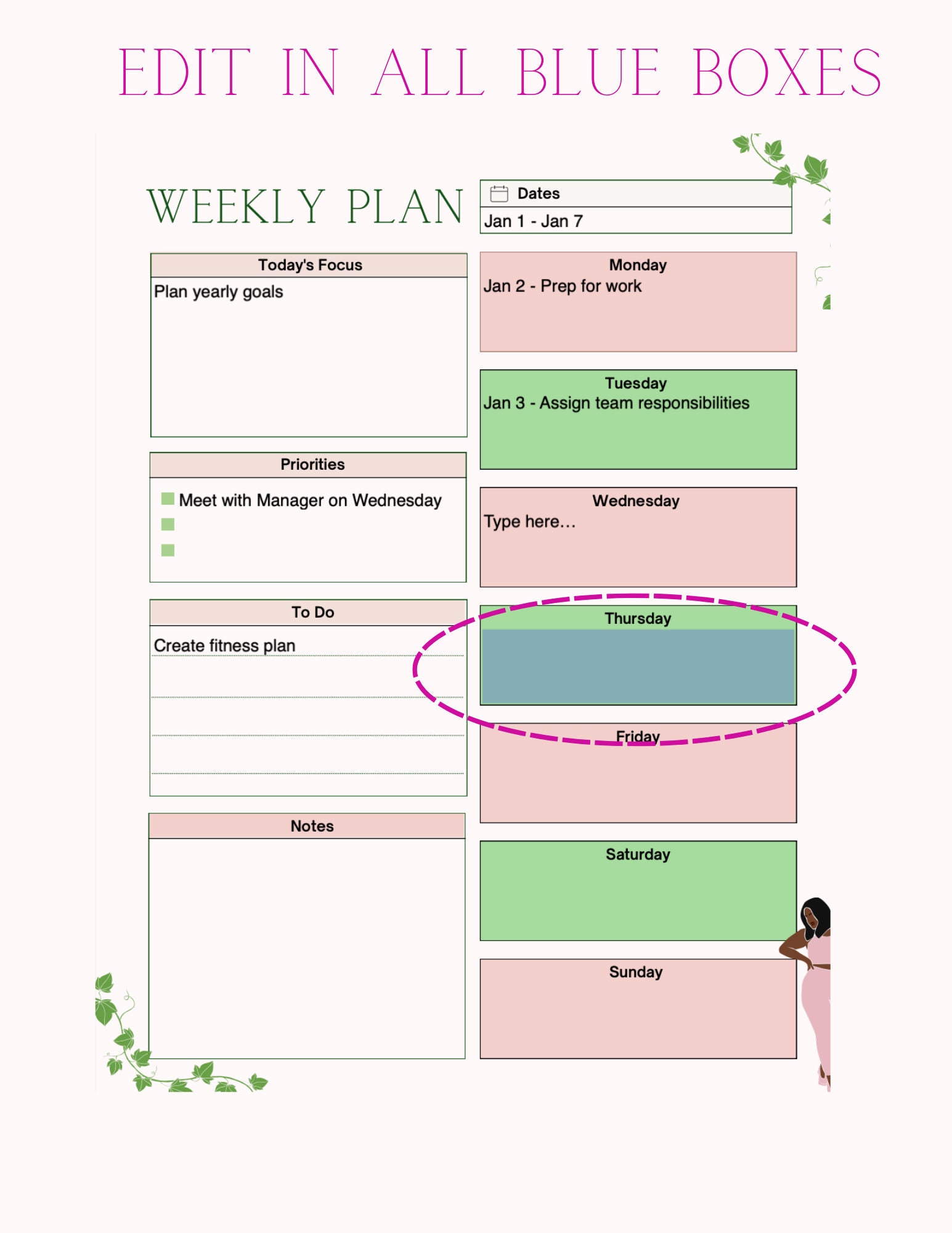 Pink and Green Digital Planner, Editable Planner, Student Planner ...