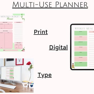Pink and Green Digital Planner, Editable Planner, Student Planner ...