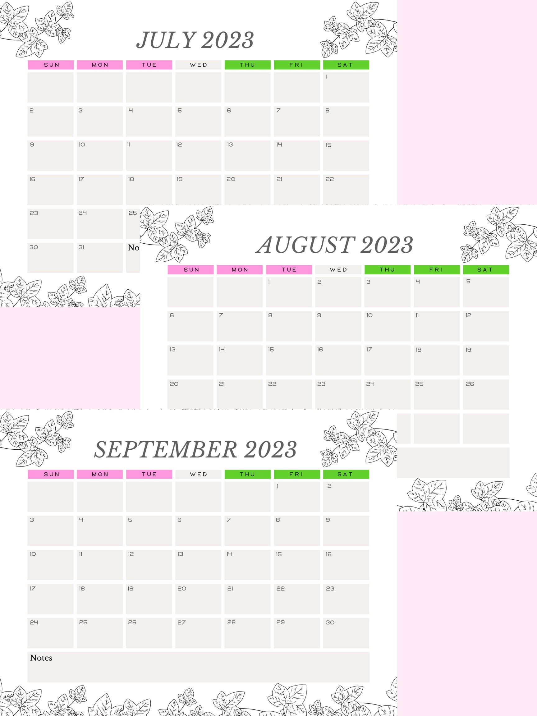 2023 Calendar, Editable Calendar, Professional Calendar, Pink and Green ...