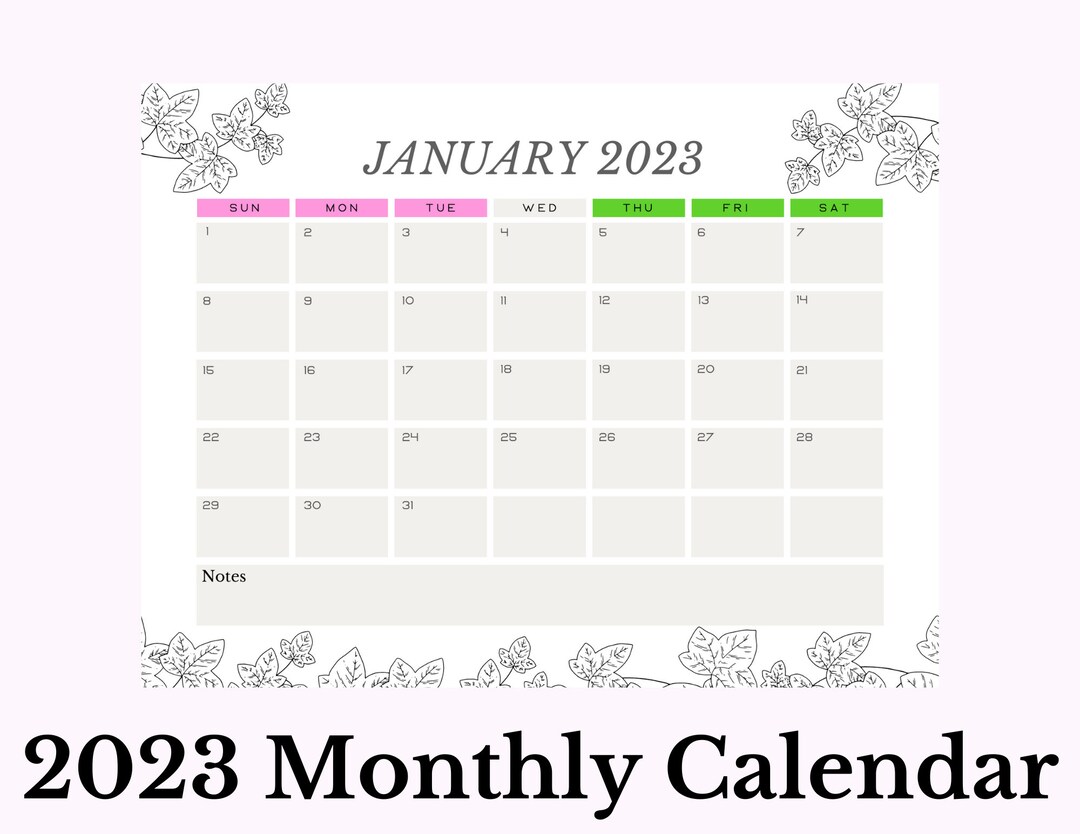 2023 Calendar, Editable Calendar, Professional Calendar, Pink and Green ...