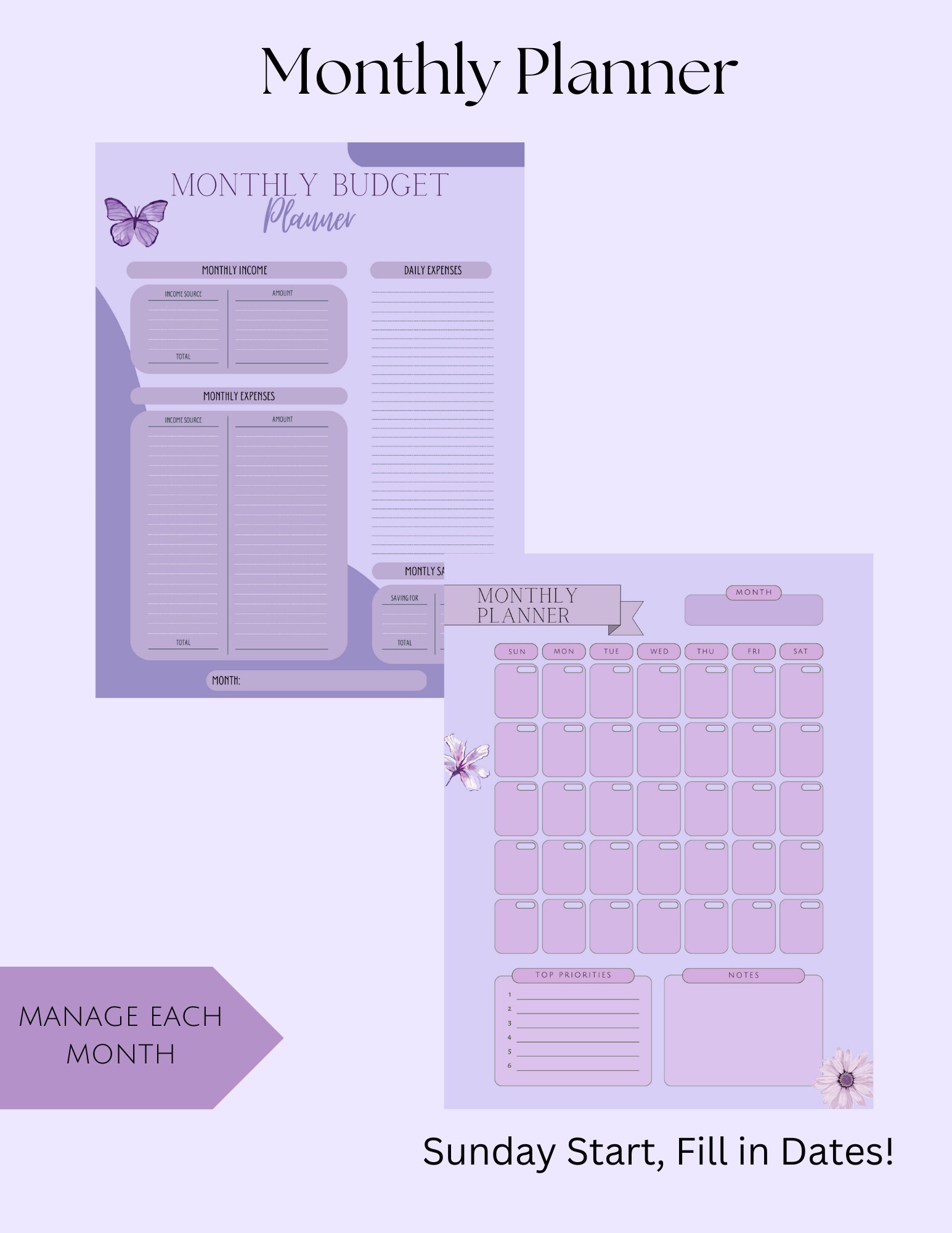 Digital Planner Set, Purple Digital Planner, Purple, Daily Planner ...