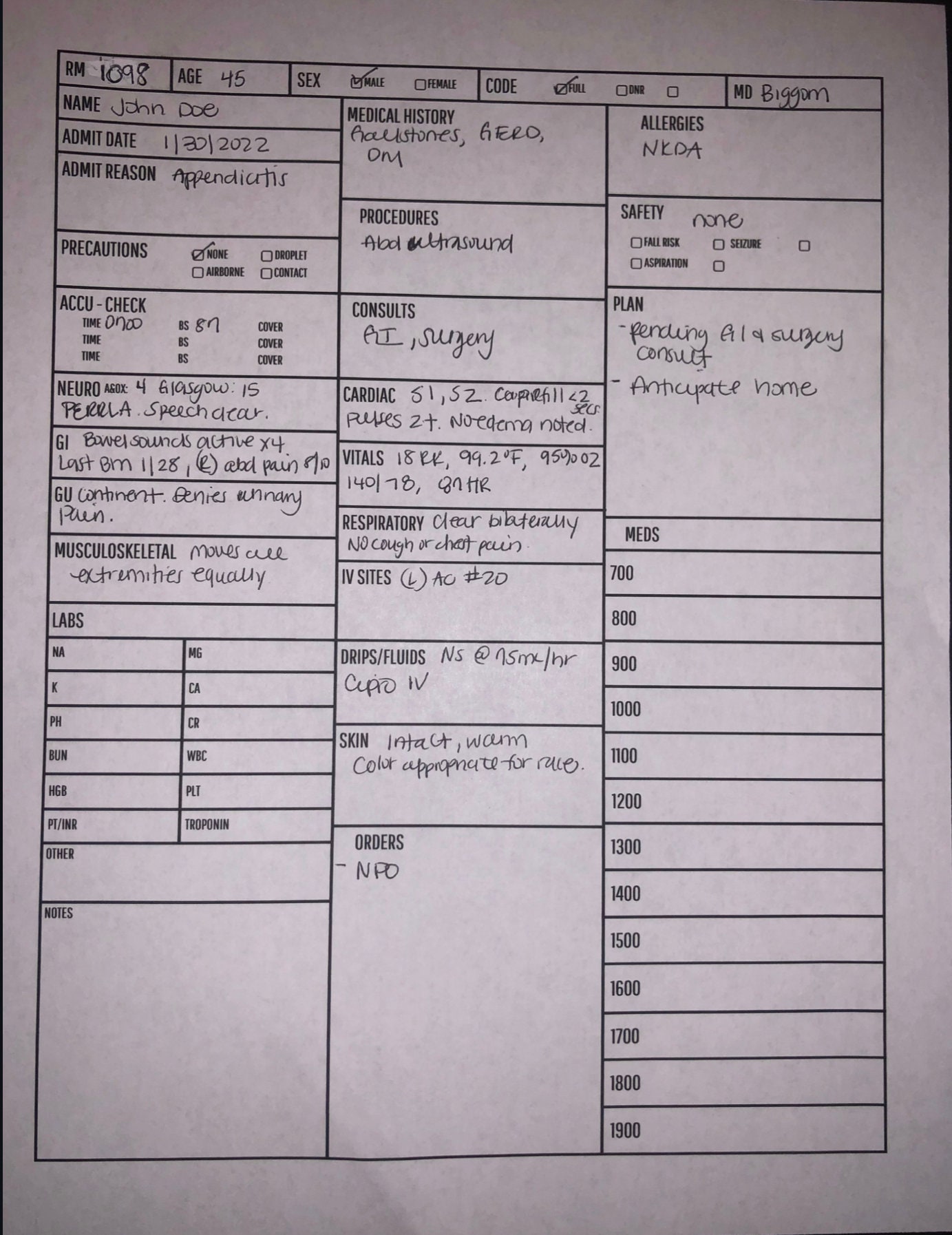 Med Surg Nurse Report Sheet | Student Nurse Report Sheet - Etsy