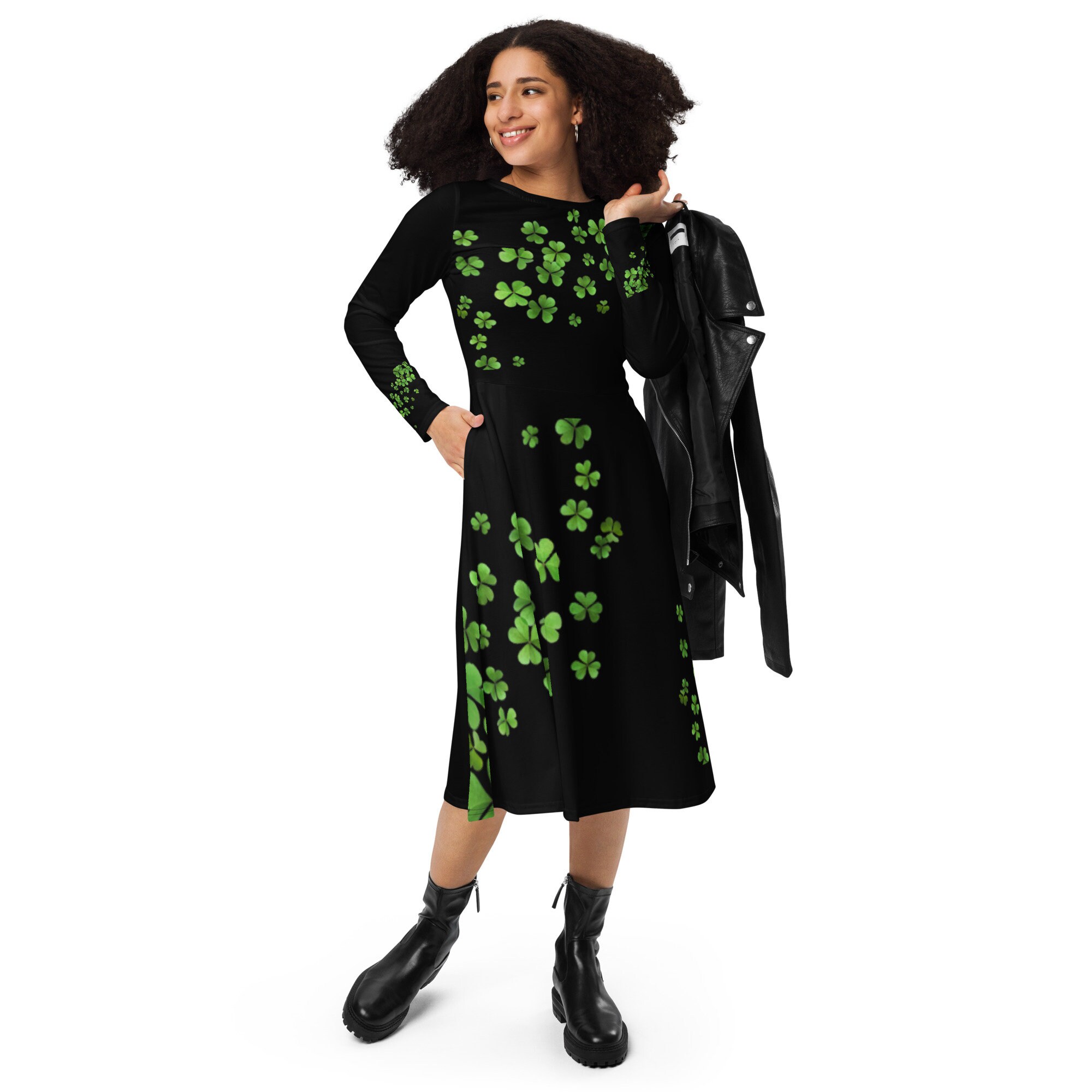 Long Sleeve Shamrock Midi Dress With Pockets Shamrock Midi Dress With ...