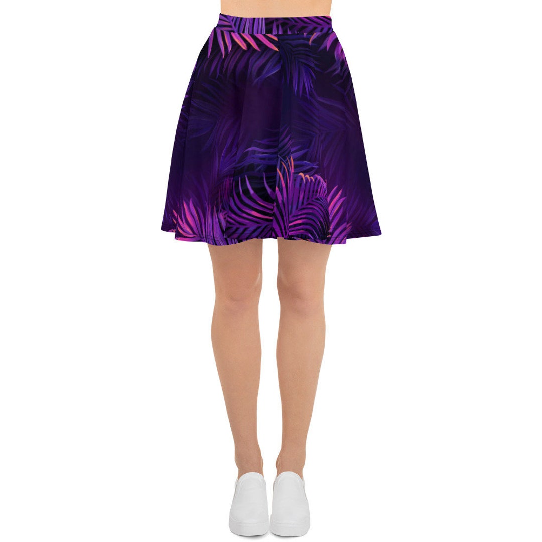 Spring Skater Skirt Colorful Neon Palm Skirts for Women Clubwear Rave ...