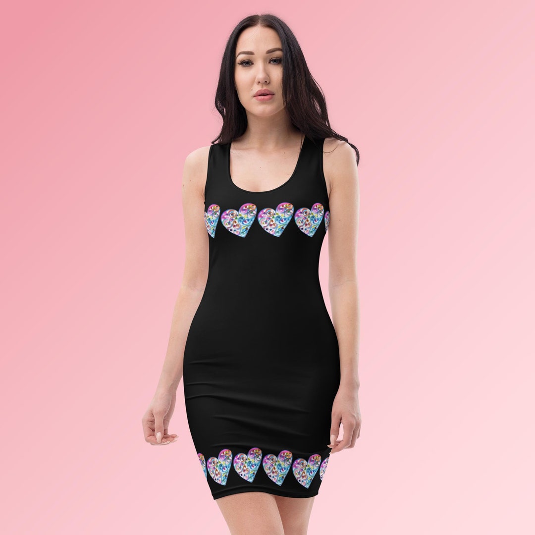 Women's Bodycon Mini Dress Rainbow Heart Black Mini Bodycon Dress for ...