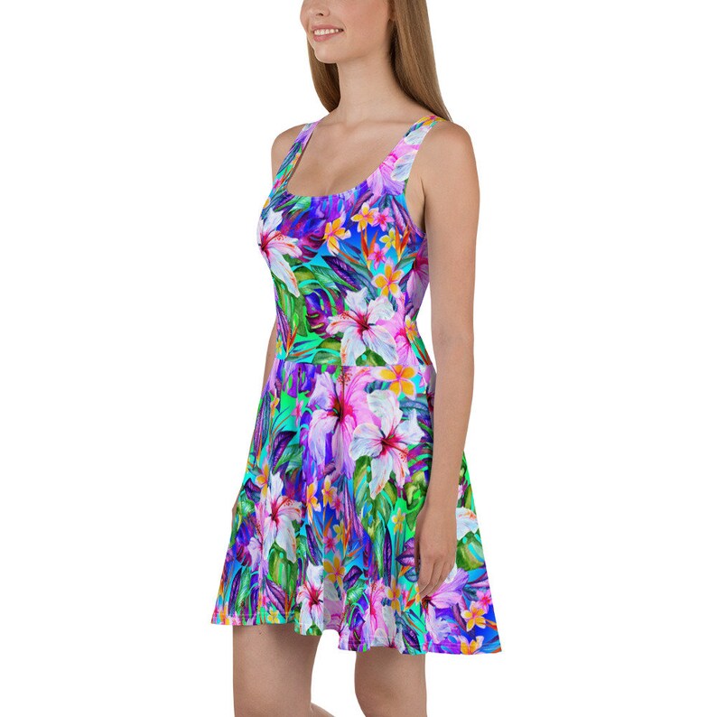Exotic Tropical Floral Skater Tank Dress Womens Spring Dresses Tropical